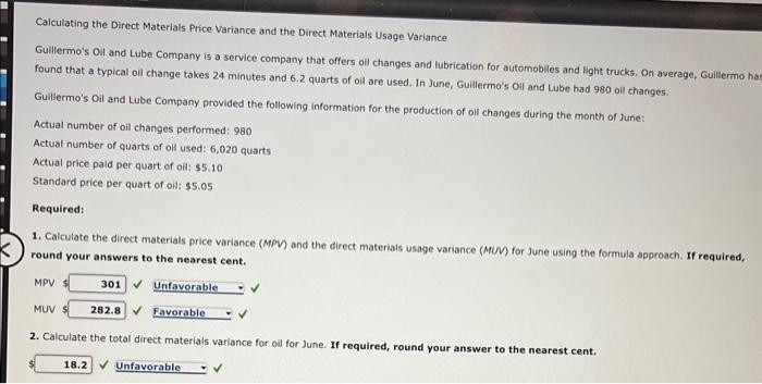 Solved Calculating the Direct Materials Price Variance and | Chegg.com