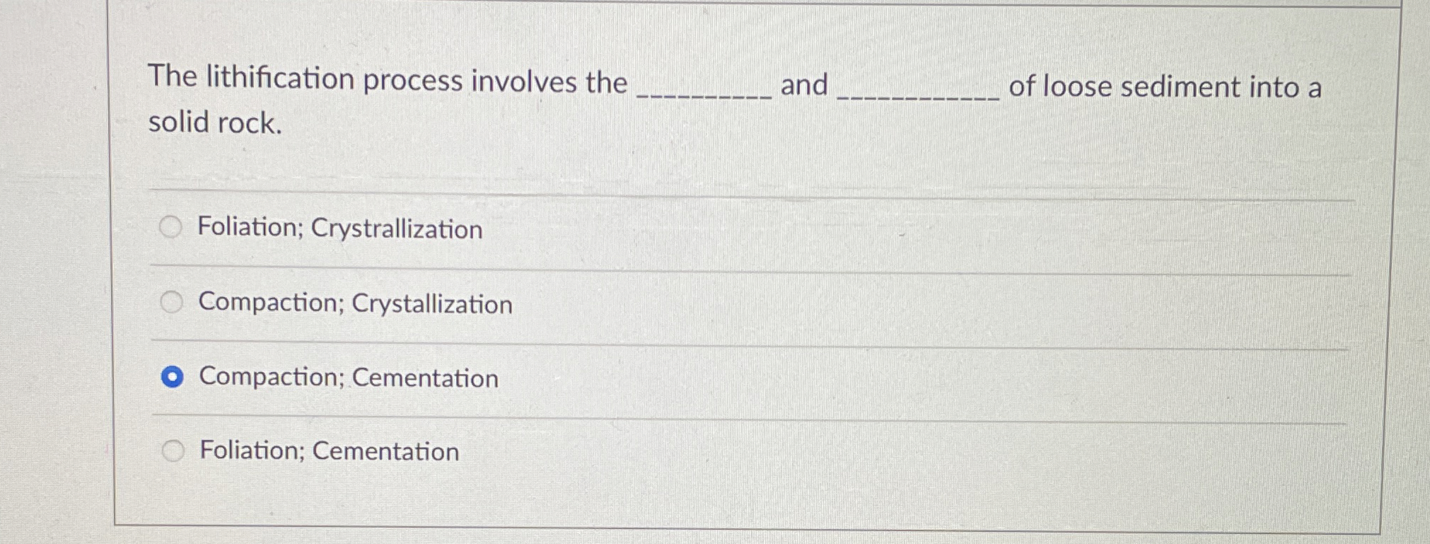 Solved The lithification process involves the solid rock. | Chegg.com