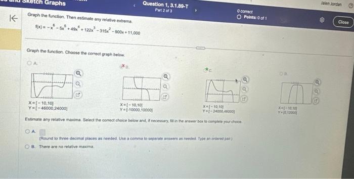 Solved K Graph the function. Then estimate any relative | Chegg.com