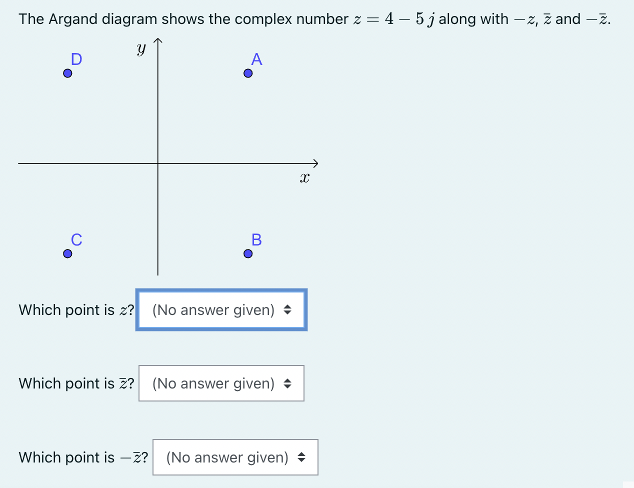 Solved z=4-5j argaThe Argand diagram shows the complex | Chegg.com