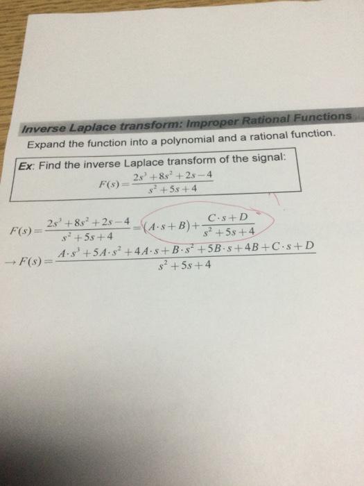 Solved Inverse Laplace transform: Improper Rational | Chegg.com