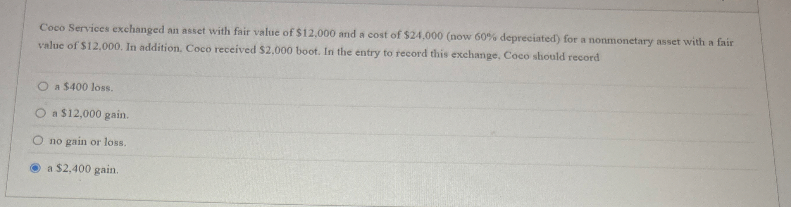 Solved Coco Services exchanged an asset with fair value of | Chegg.com