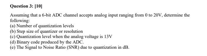 Solved Assuming that a 6-bit ADC channel accepts analog | Chegg.com