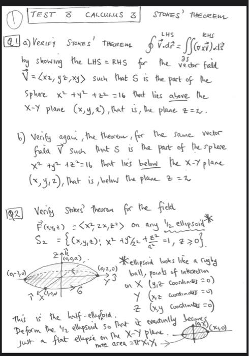 Solved Test 3 Calculus 3 Stokes Theorem Q1 A Verify