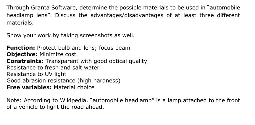 Solved Through Granta Software, determine the possible | Chegg.com