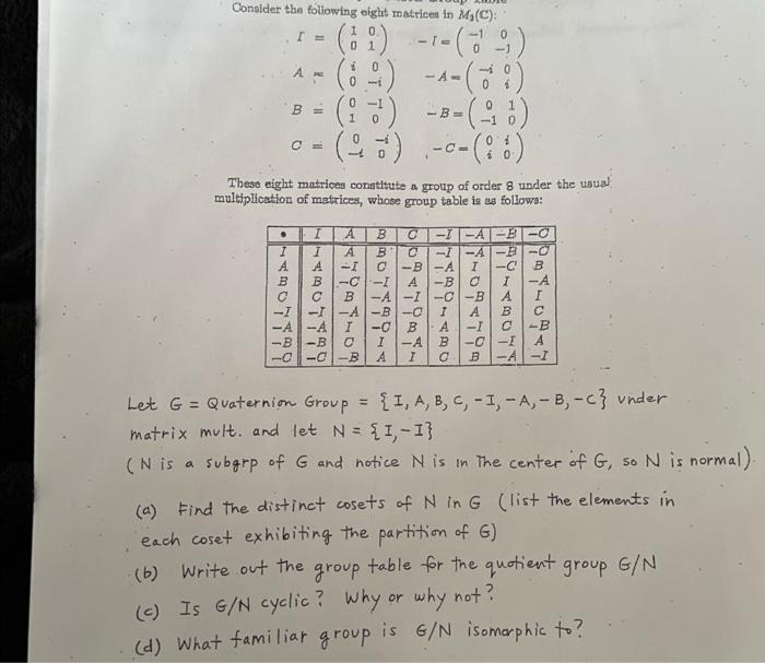 Solved Conslder the following eight matrices in M3(C) : | Chegg.com