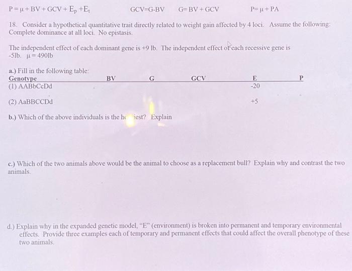 P = u + BV + GCV + Ep +Et P= μ + PA 18. Consider a | Chegg.com