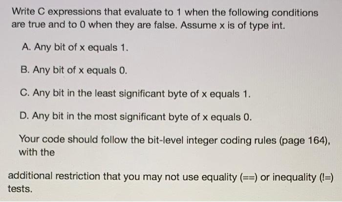Solved Write C expressions that evaluate to 1 when the | Chegg.com
