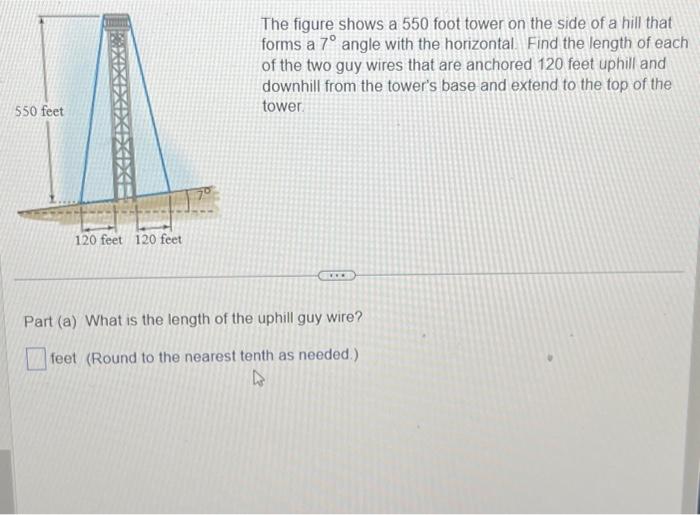 Solved The figure shows a 550 foot tower on the side of a | Chegg.com
