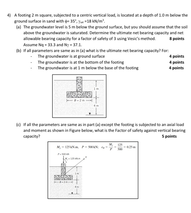 Solved 4) A footing 2 m square, subjected to a centric | Chegg.com