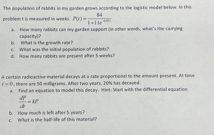 Solved Answer both questions please The population of | Chegg.com
