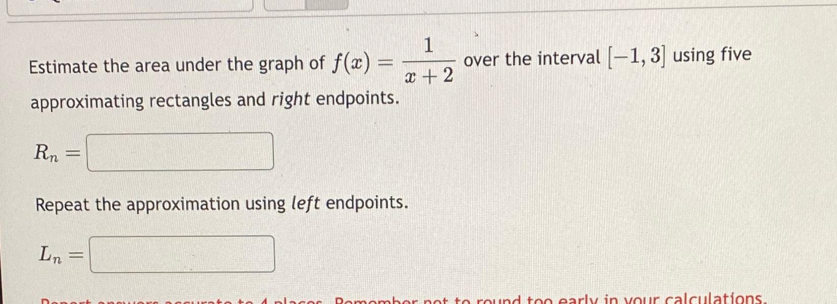 Solved Estimate the area under the graph of f(x)=1x+2 ﻿over | Chegg.com