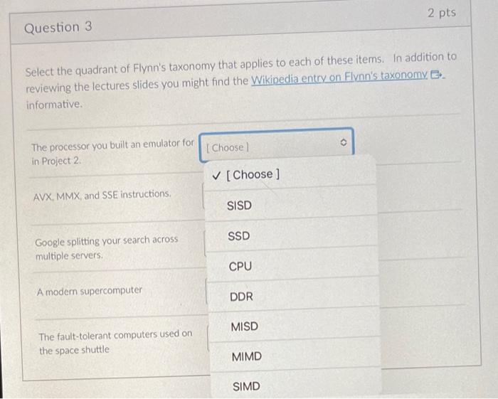 Solved Select the quadrant of Flynn's taxonomy that applies | Chegg.com