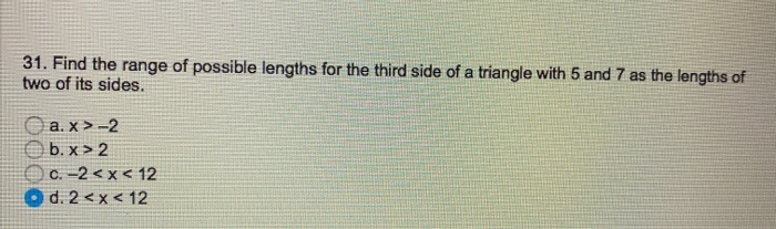 Solved 31 Find The Range Of Possible Lengths For The Third Chegg