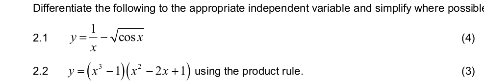Solved Differentiate the following to the appropriate | Chegg.com