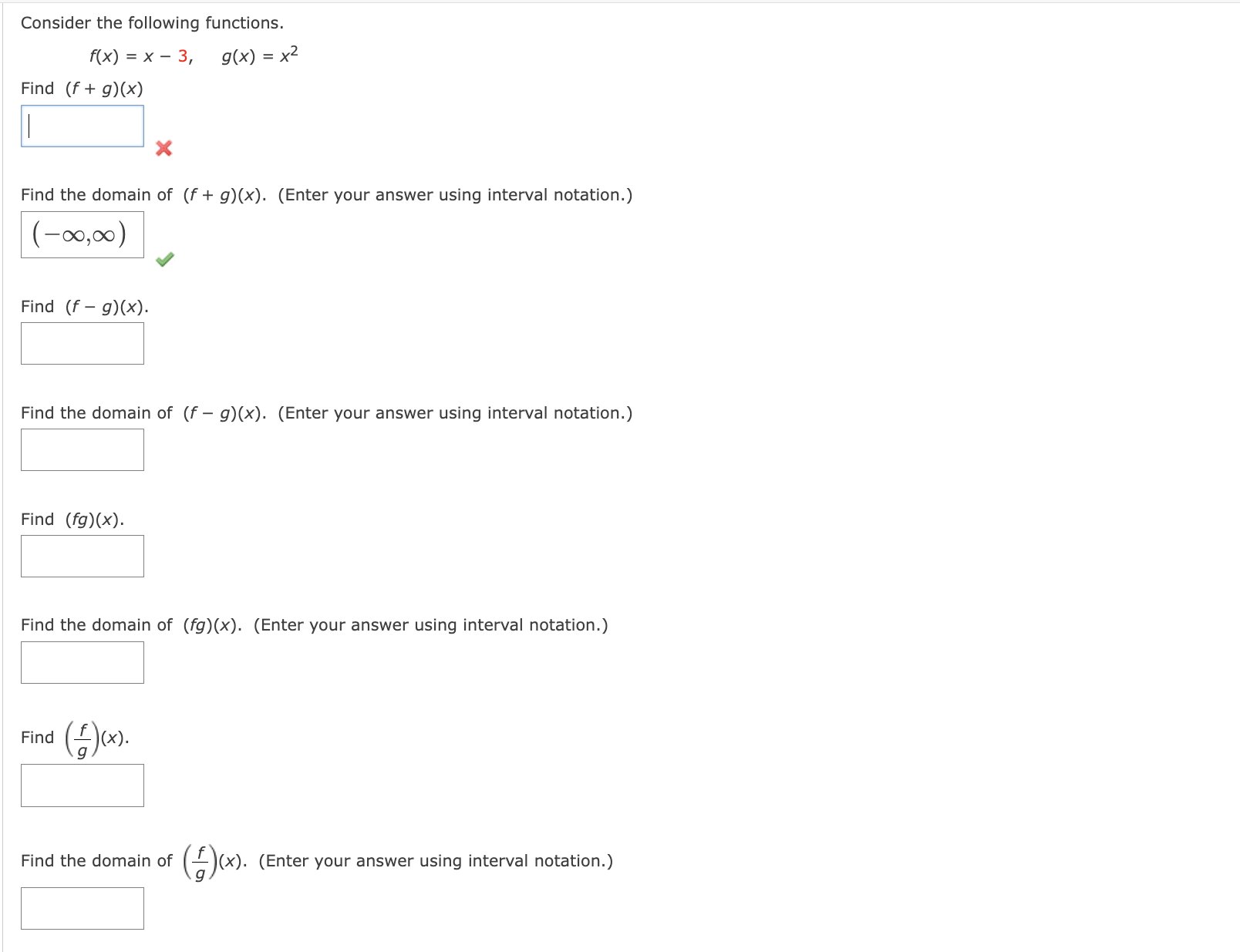 Solved Consider the following functions.f(x)=x-3,g(x)=x2Find | Chegg.com