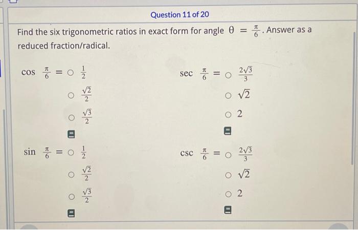 Solved Find the six trigonometric ratios in exact form for | Chegg.com