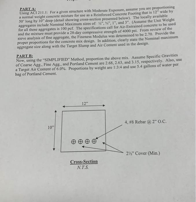 PART A: Using ACI 211.1: For a given structure with | Chegg.com