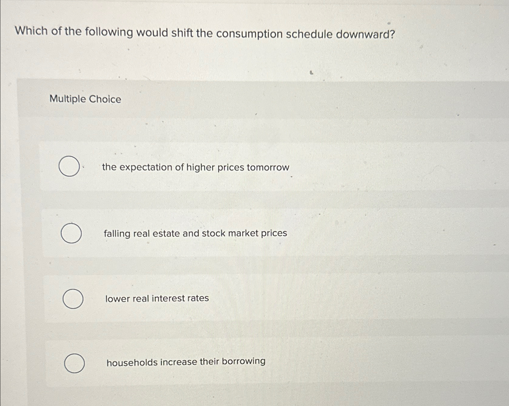 Solved Which of the following would shift the consumption | Chegg.com