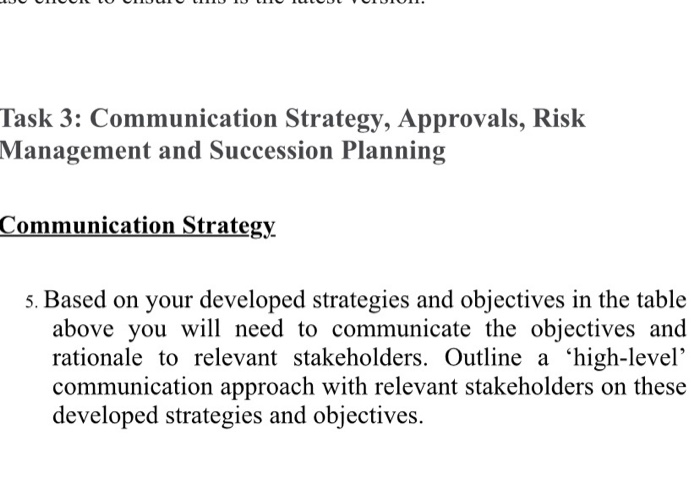Task 3: Communication Strategy, Approvals, Risk | Chegg.com