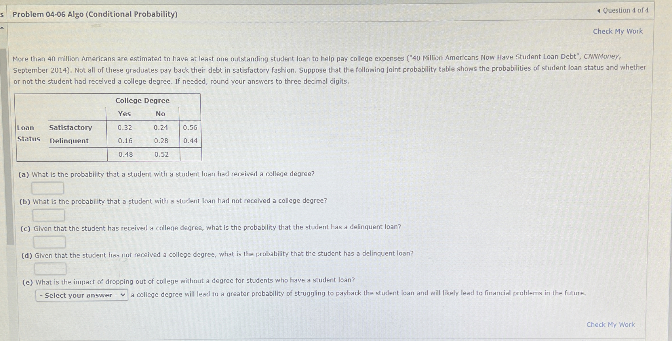 Solved Problem 04-06 ﻿Algo (Conditional Probability)More | Chegg.com