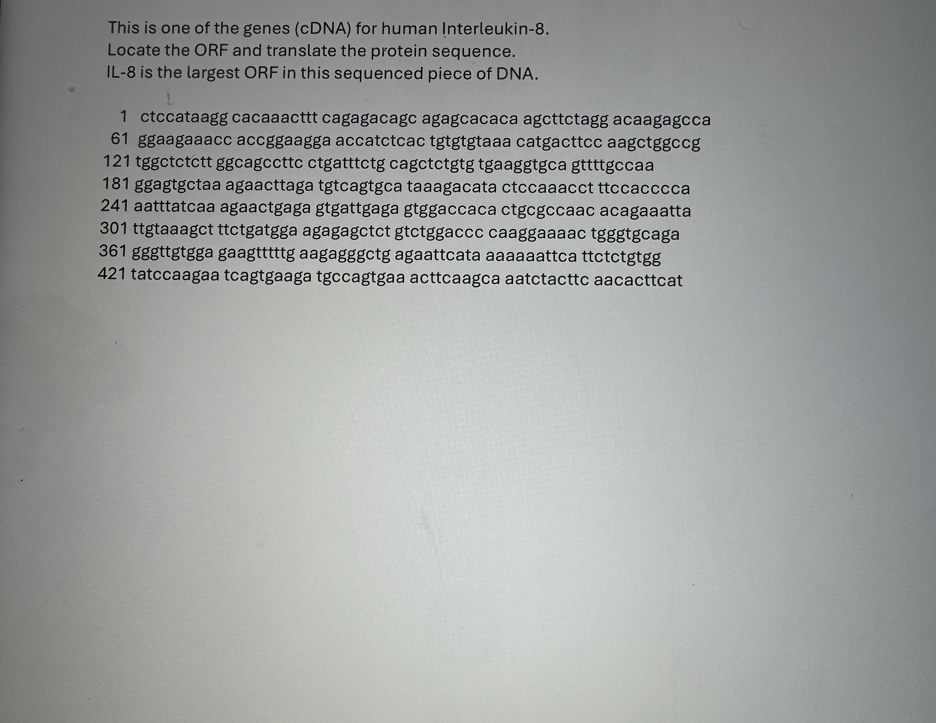 Solved This is one of the genes (cDNA) ﻿for human | Chegg.com
