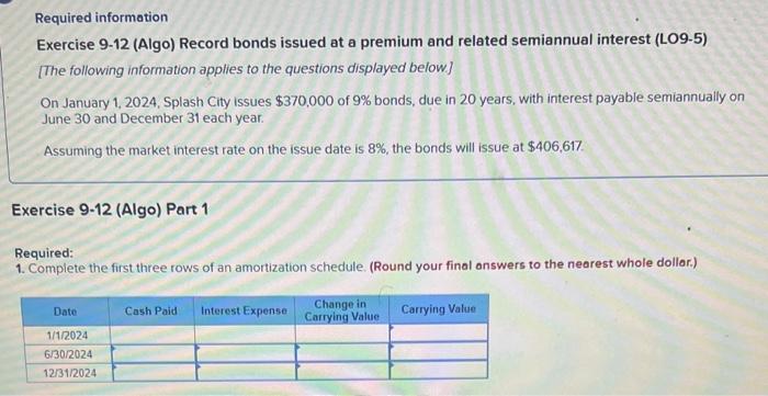 Solved Required information Exercise 9-12 (Algo) Record | Chegg.com