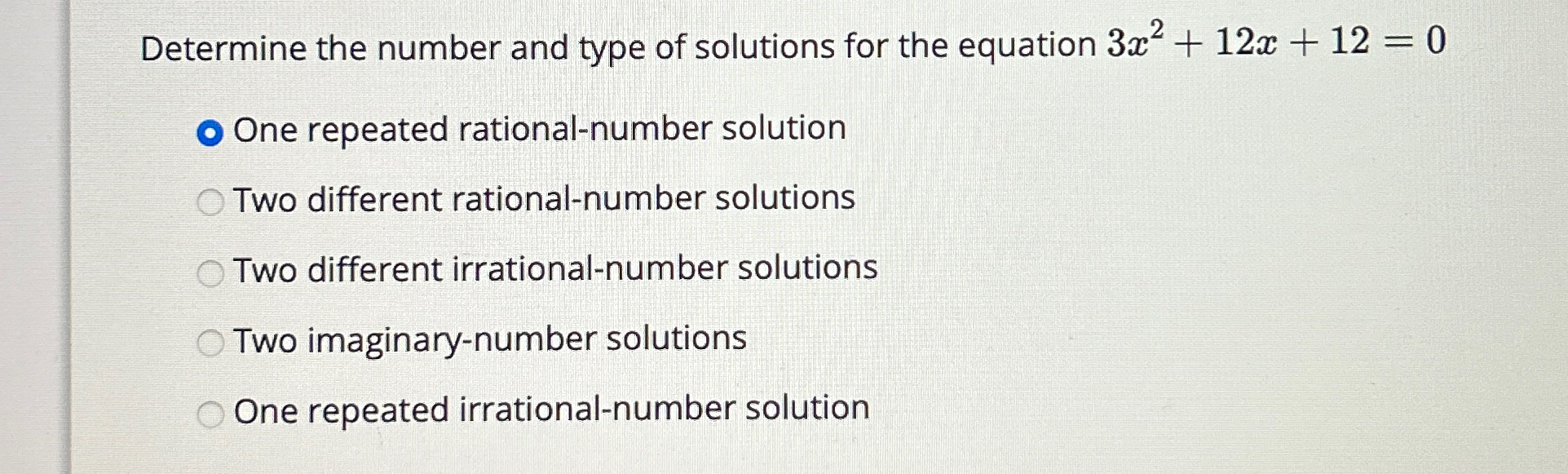 Solved Determine the number and type of solutions for the | Chegg.com