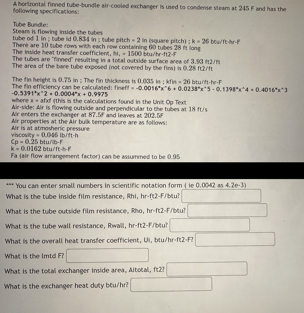 Solved A horizontal finned tube-bundle air-cooled exchanger | Chegg.com