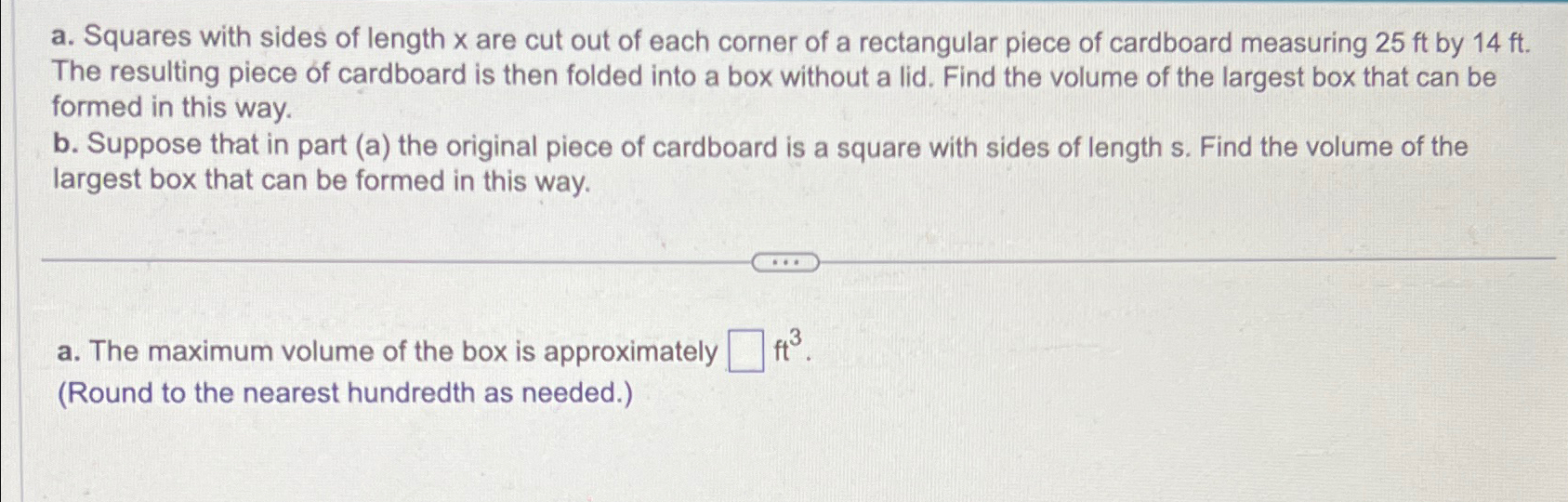 Solved a. ﻿Squares with sides of length x ﻿are cut out of | Chegg.com