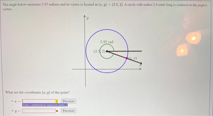Solved The angle below measures 5.95 radians and its vertex | Chegg.com