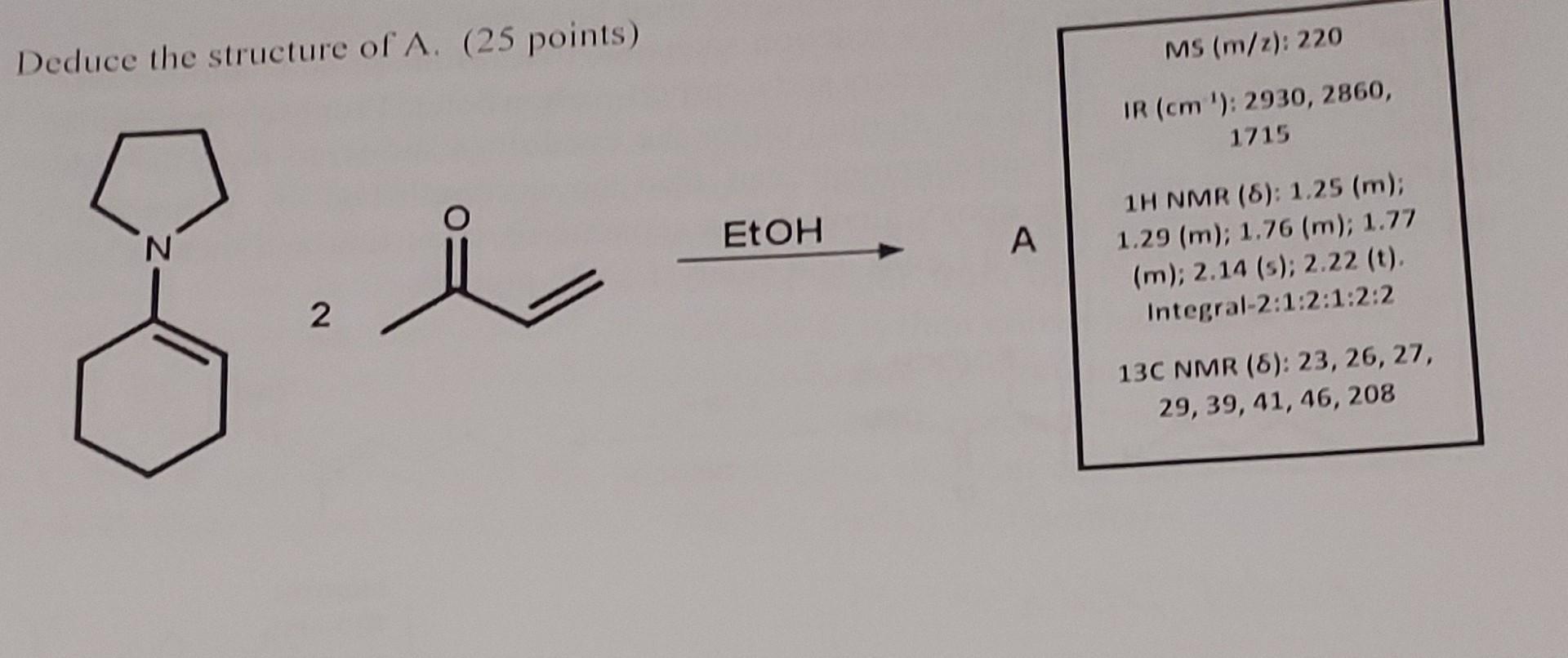 Deduce the structure of A. (25 points) 2 EtOH 1H NMR | Chegg.com