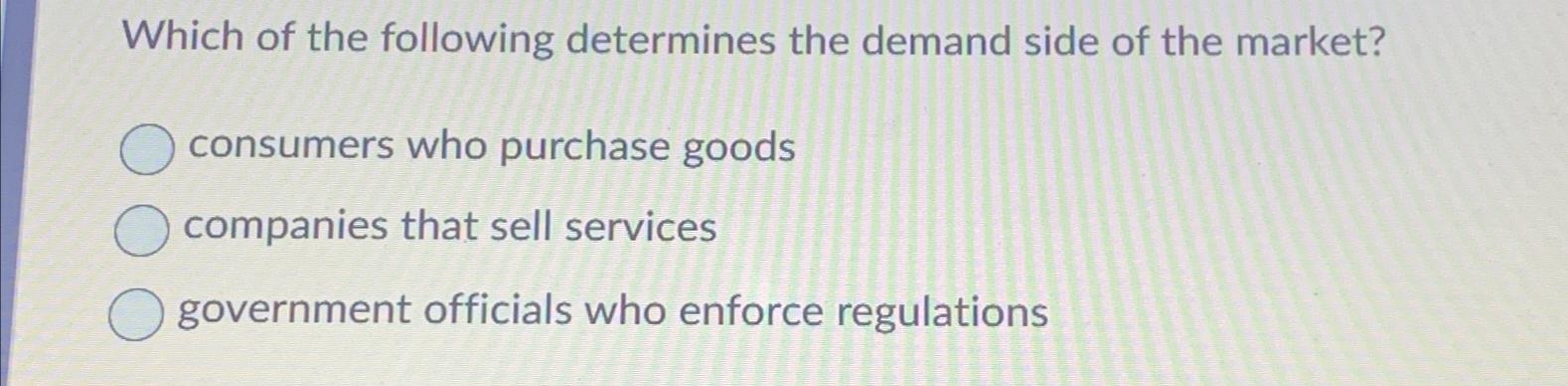 Solved Which of the following determines the demand side of | Chegg.com