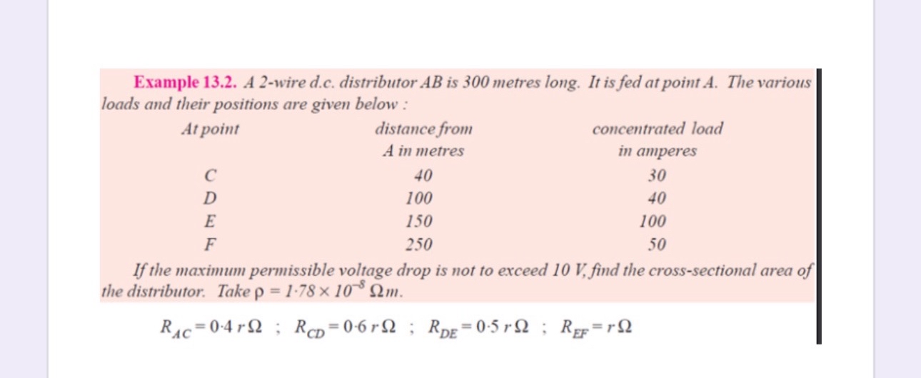 Solved Example 13.2. ﻿A 2-wire d.c. ﻿distributor AB ﻿is 300 | Chegg.com