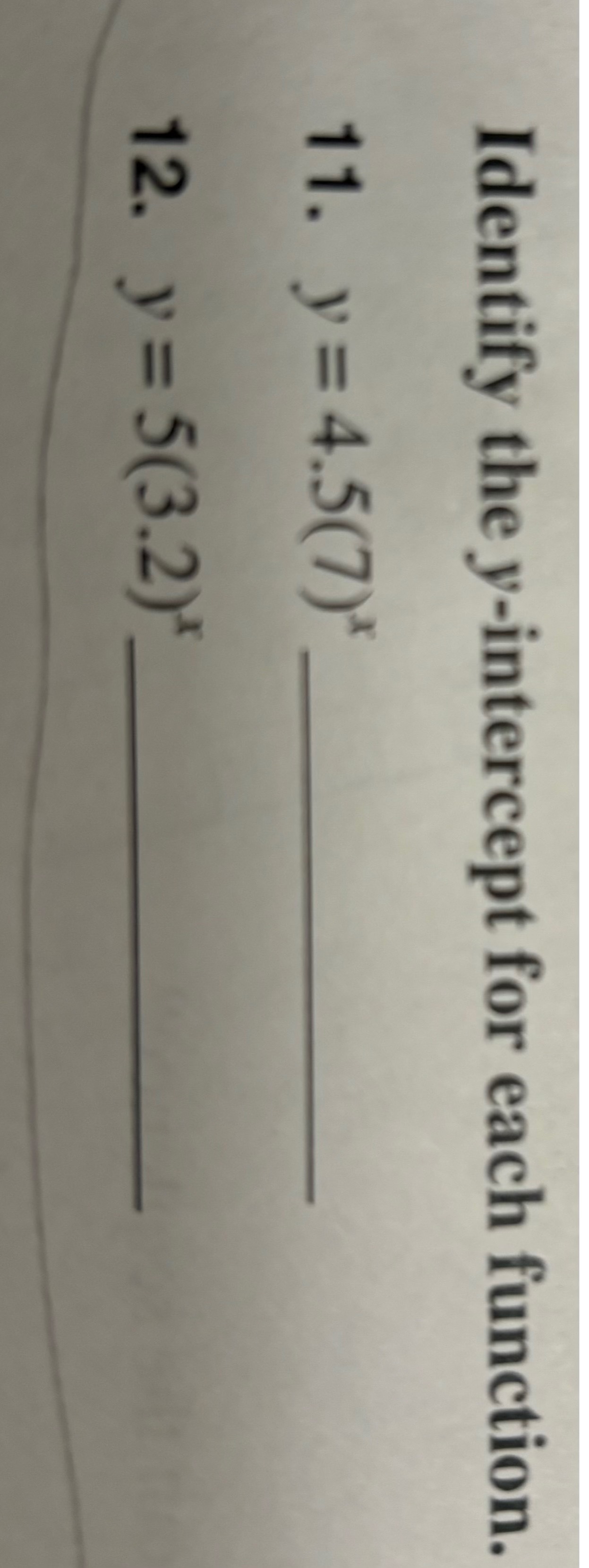 Solved Identify the y-intercept for each | Chegg.com