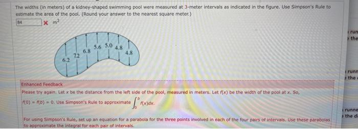 Solved The widths (in meters) of a kidney-shaped swimming | Chegg.com