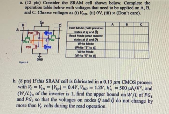 Solved a. (12 pts) Consider the SRAM cell shown below. | Chegg.com