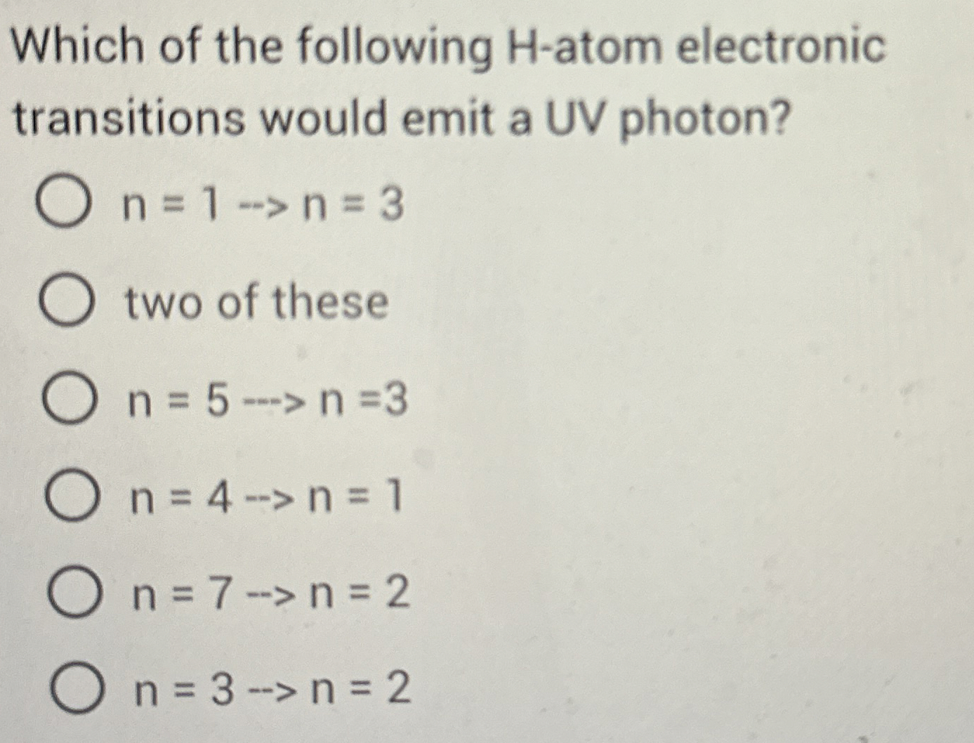 Solved Which of the following H -atom electronic transitions | Chegg.com