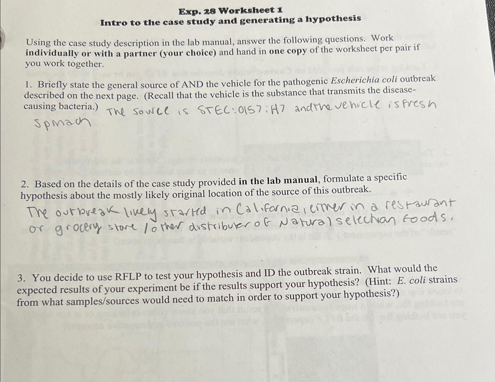 Solved Exp. 28 ﻿Worksheet IIntro to the case study and | Chegg.com