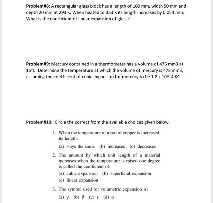 Solved Problem\#8: A rectangular glass block has a length of | Chegg.com