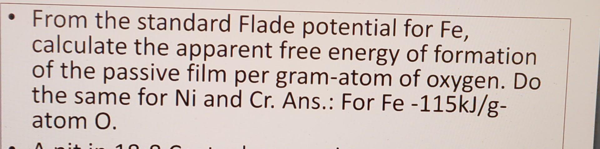 - From the standard Flade potential for Fe, calculate | Chegg.com