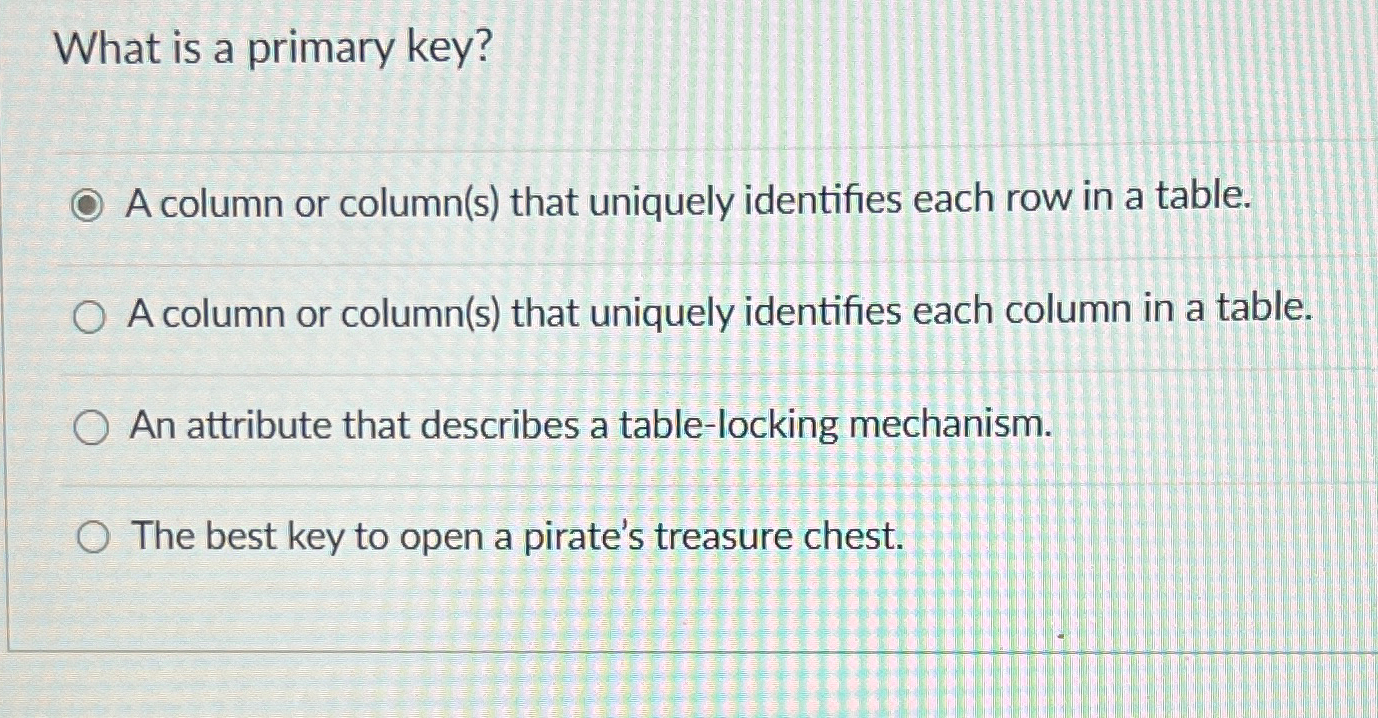 What is a primary key?A column or column(s) ﻿that | Chegg.com
