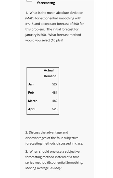 Solved forecastng 1. What is the mean absolute deviation | Chegg.com