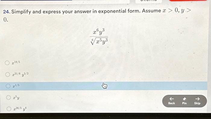Solved 24. Simplify and express your answer in exponential | Chegg.com