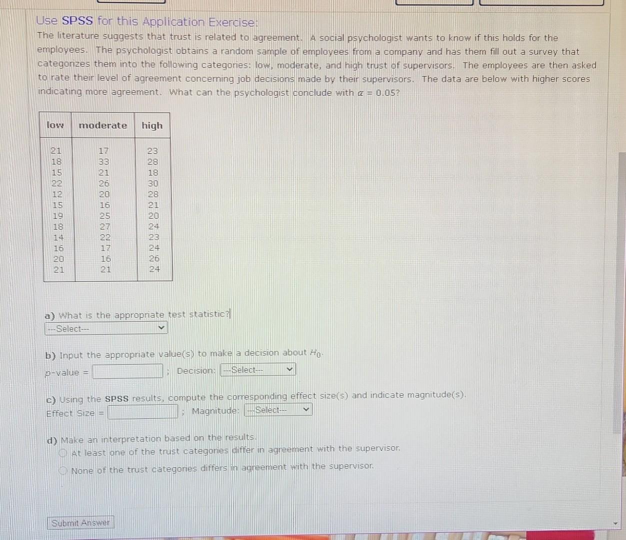 Solved Use SPSS for this Application Exercise: The | Chegg.com
