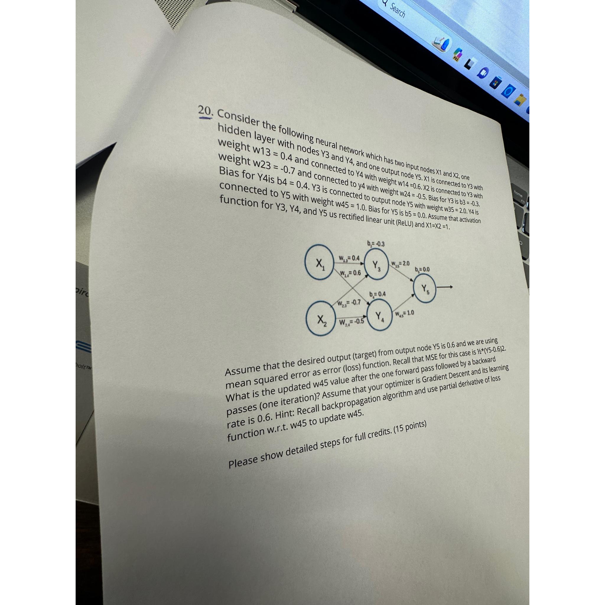 Solved Consider the following neural network which has two | Chegg.com