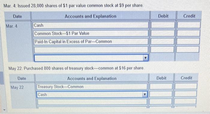 Solved Mar. 4 Issued 28,000 shares of $1 par value common | Chegg.com