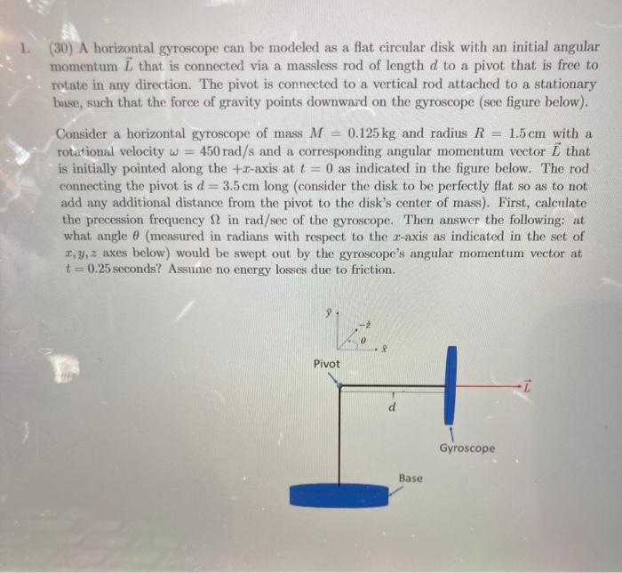 Solved 1. (30) A horizontal gyroscope can be modeled as a | Chegg.com