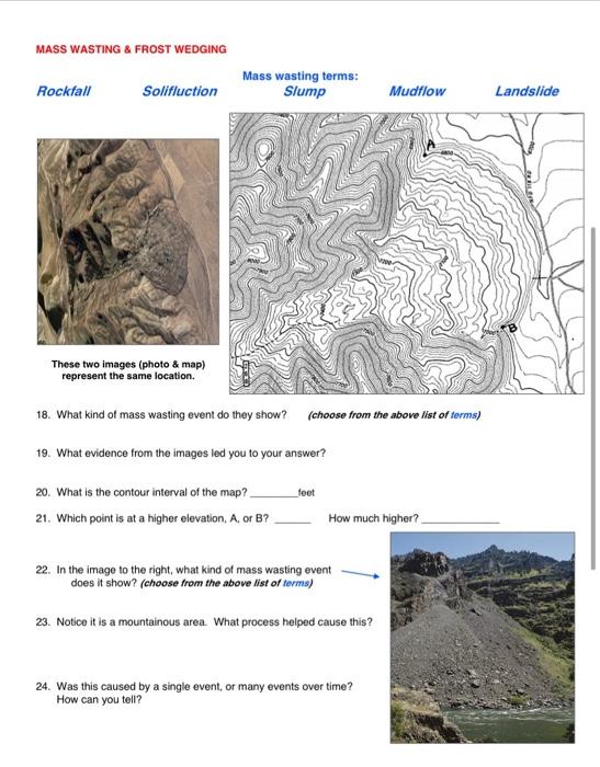 Solved MASS WASTING & FROST WEDGING Rockfall Solifluction | Chegg.com