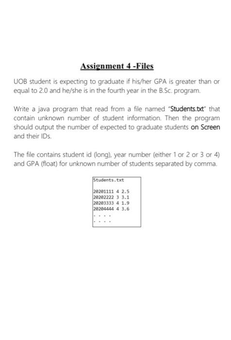 Solved Assignment 4 - Files UOB student is expecting to | Chegg.com